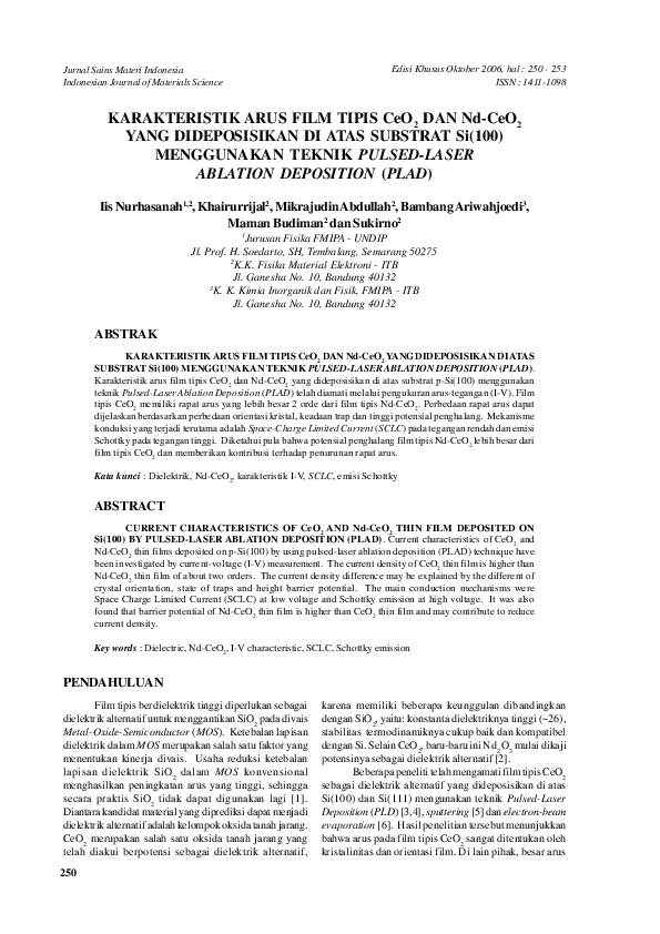 (PDF) KARAKTERISTIK ARUS FILM TIPIS CeO2 DAN Nd-CeO2 YANG DIDEPOSISIKAN ...
