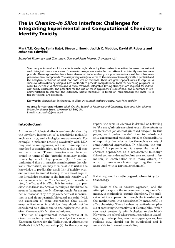 (PDF) The In Chemico–In Silico Interface: Challenges for Integrating ...