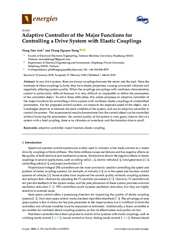 (PDF) Adaptive Control for Drive Systems with Elasticity