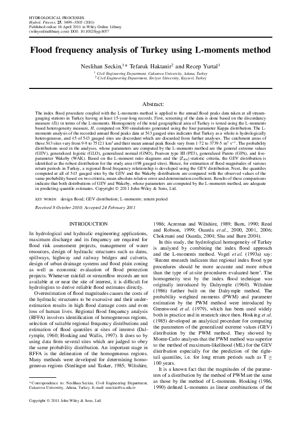 (PDF) Flood frequency analysis of Turkey using L-moments method