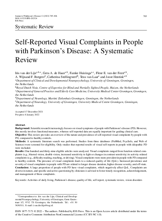 (PDF) Self-Reported Visual Complaints in People with Parkinson’s ...