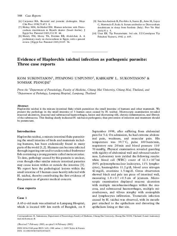 (PDF) Evidence of Haplorchis taichui infection as pathogenic parasite ...