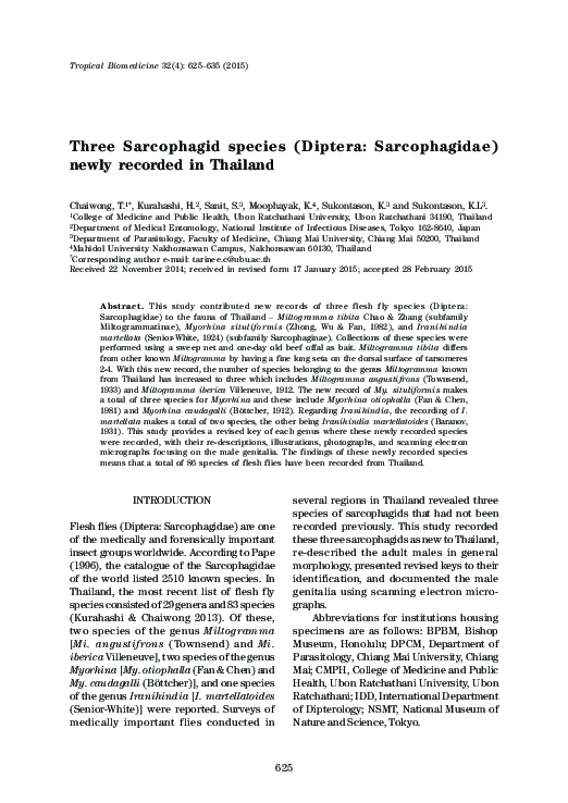(PDF) Three sarcophagid species (Diptera: Sarcophagidae) newly recorded ...