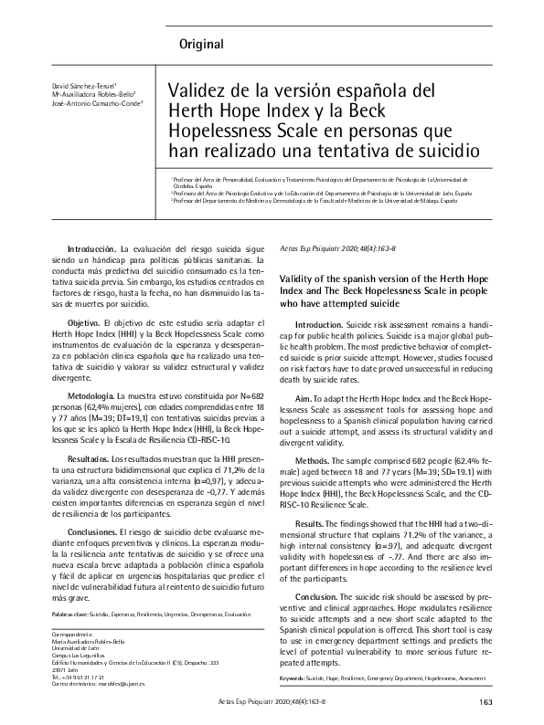 (PDF) Validez de la versión española del Herth Hope Index y la Beck ...