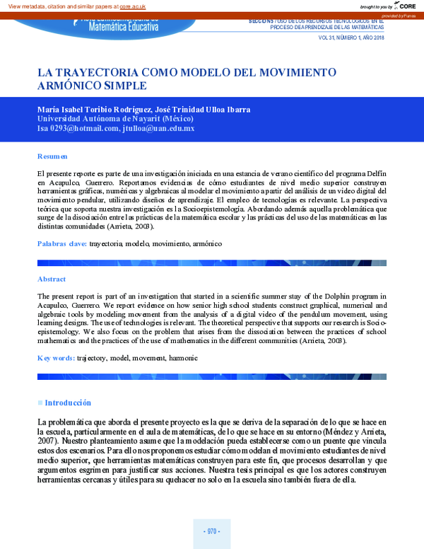 (PDF) La trayectoria como modelo del movimiento armónico simple