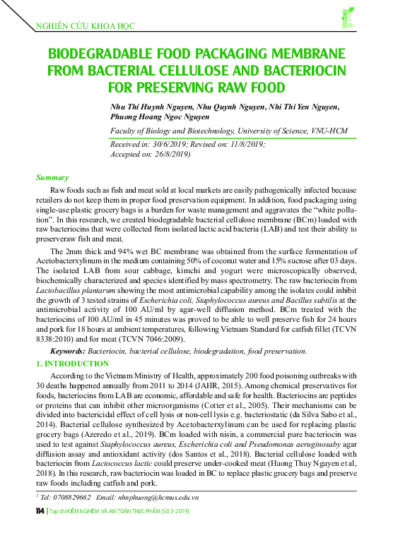 (PDF) Biodegradable food packaging membrane from bacterial cellulose ...