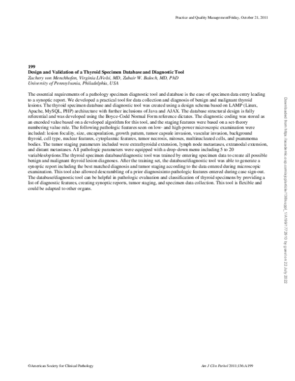 (PDF) Design and Validation of a Thyroid Specimen Database and Diagnostic Tool