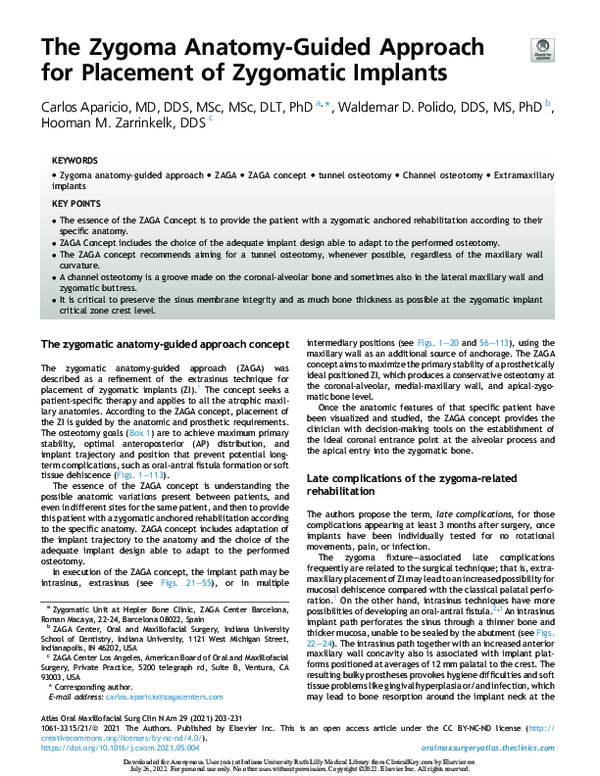 (PDF) The Zygoma Anatomy-Guided Approach for Placement of Zygomatic Implants