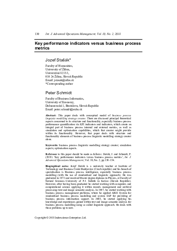(PDF) Key performance indicators versus business process metrics
