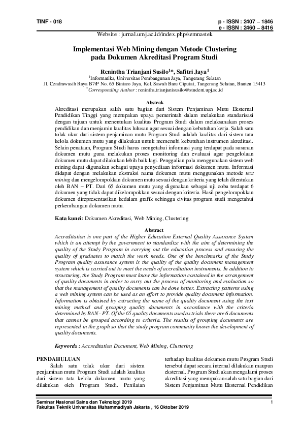 (PDF) Implementasi Web Mining dengan Metode Clustering pada Dokumen Akreditasi Program Studi