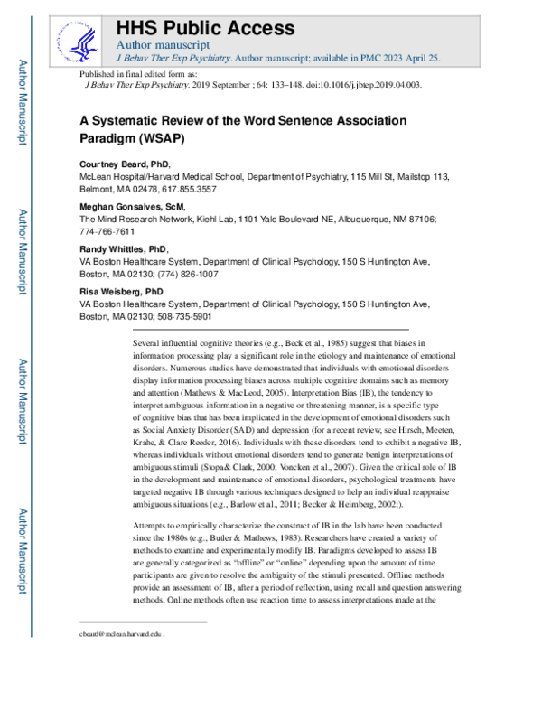 (PDF) A systematic review of the word sentence association paradigm (WSAP)