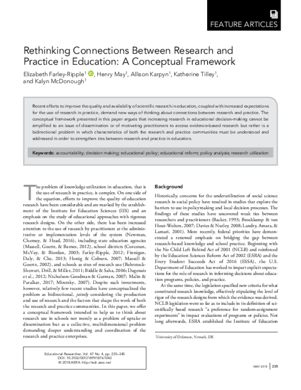 (PDF) Rethinking Connections Between Research and Practice in Education ...