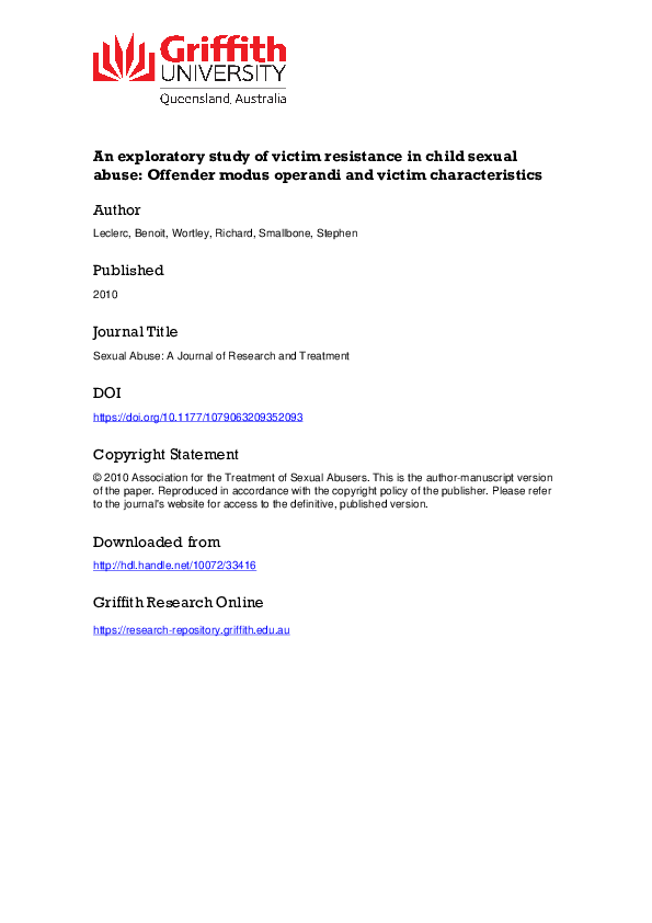(PDF) An Exploratory Study of Victim Resistance in Child Sexual Abuse ...