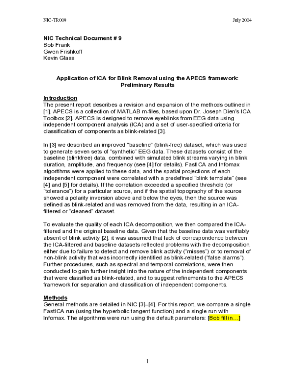 (PDF) Application of ICA for Blink Removal using the APECS framework ...