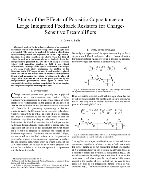 (PDF) Study of the effects of parasitic capacitance on large integrated feedback resistors for ...