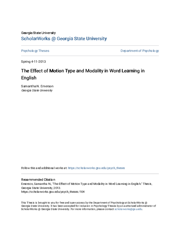 (PDF) Effects of motion type and modality on word learning in English