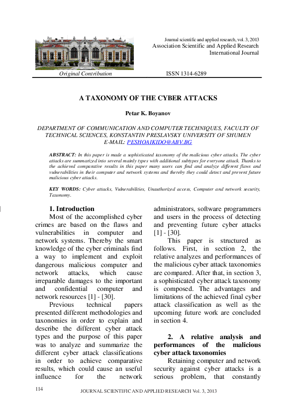 Pdf A Taxonomy Of The Cyber Attacks