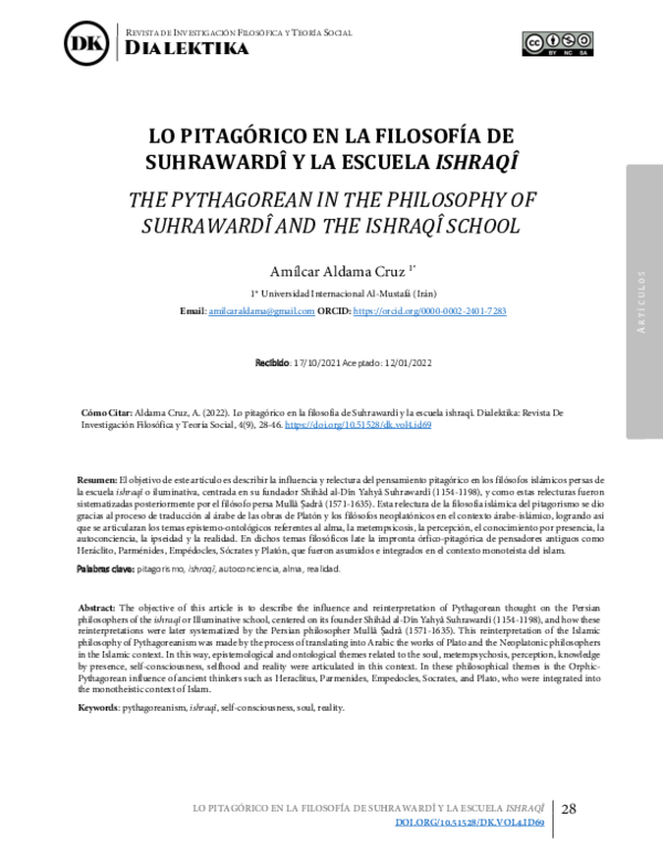 (PDF) Lo pitagórico en la filosofía de Suhrawardî y la escuela ishraqî