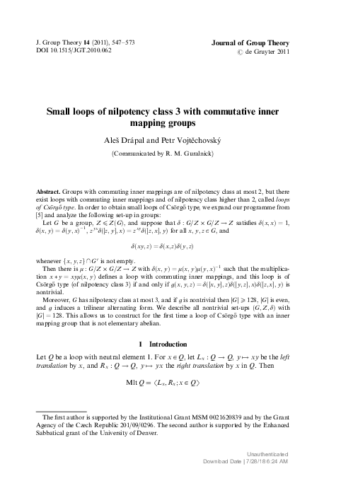 (PDF) Small loops of nilpotency class 3 with commutative inner mapping ...