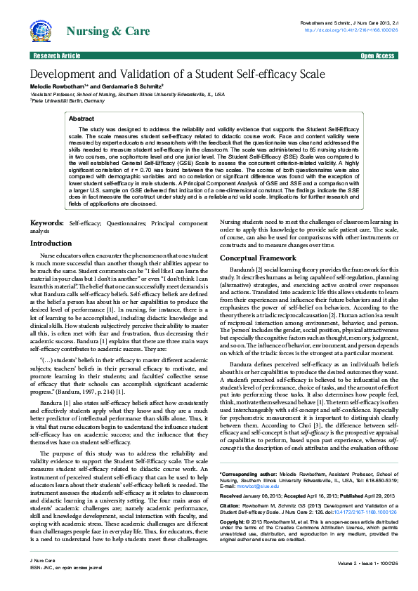 (PDF) Development and Validation of a Student Self-efficacy Scale