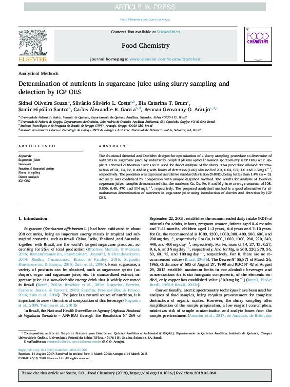 (PDF) Determination of nutrients in sugarcane juice using slurry ...