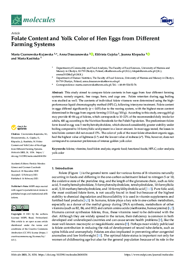 (PDF) Folate Content and Yolk Color of Hen Eggs from Different Farming ...