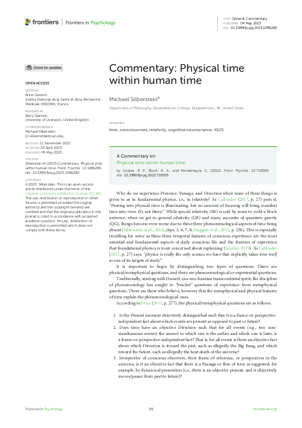(PDF) Commentary: Physical time within human time