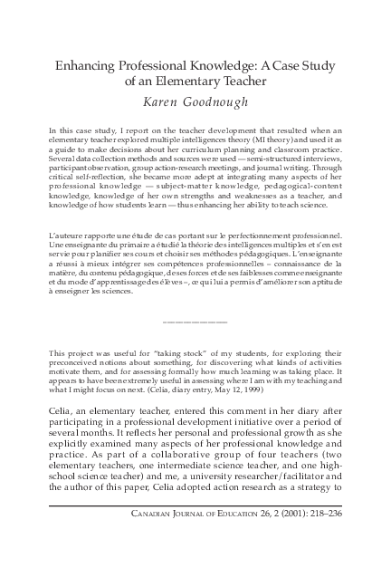 (PDF) Enhancing Professional Knowledge: A Case Study of an Elementary ...