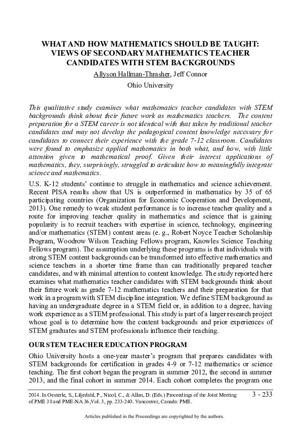 (PDF) What and How Mathematics Should Be Taught: Views of Secondary ...