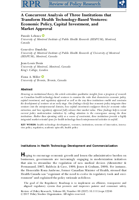 (PDF) A Concurrent Analysis of Three Institutions that Transform Health Technology-Based ...