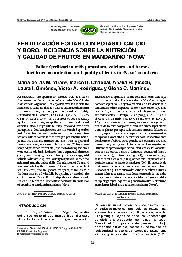 (PDF) Fertilización foliar con potasio, calcio y boro. Incidencia sobre ...