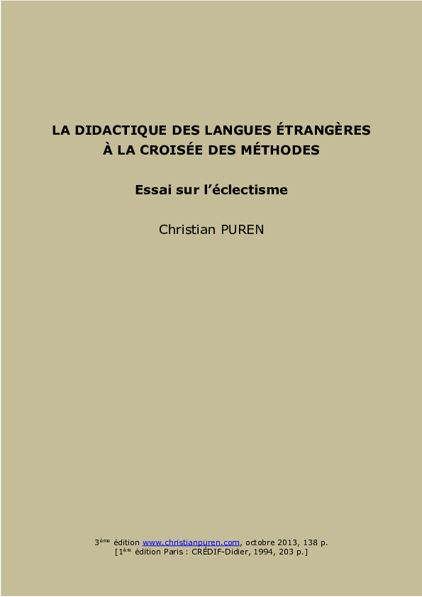 (PDF) La Didactique des langues à la croisée des méthodes