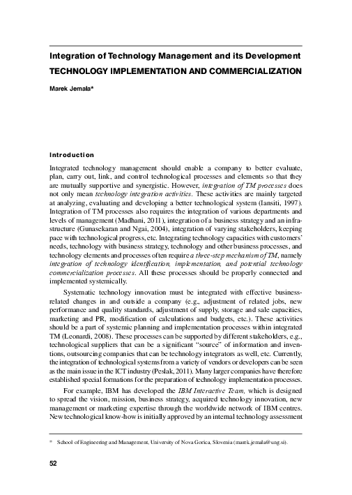 (PDF) Integration of Technology Management and its Development ...