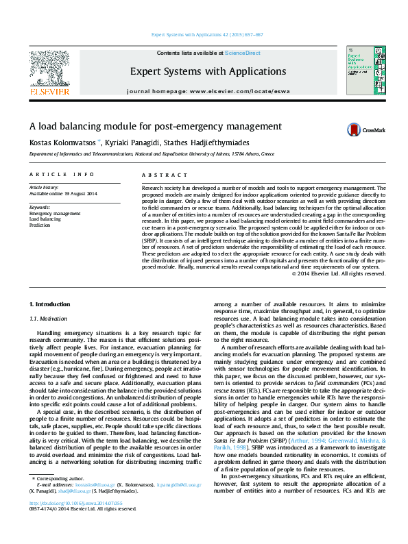 (PDF) A load balancing module for post-emergency management