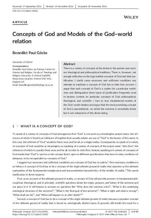 (PDF) Concepts of God and Models of the God-world relation