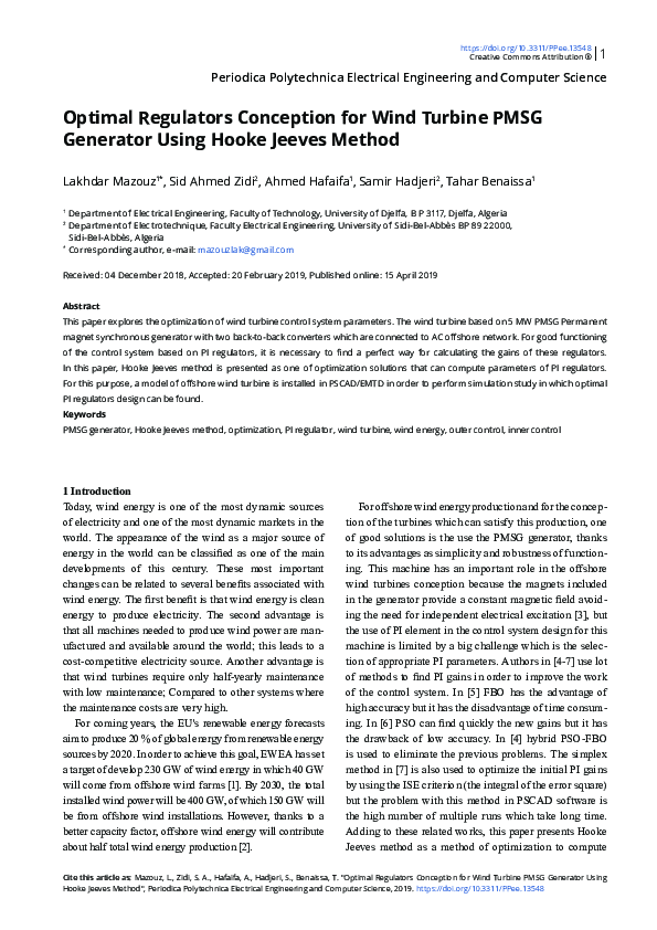 (PDF) Optimal Regulators Conception for Wind Turbine PMSG Generator Using Hooke Jeeves Method