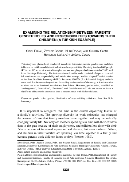 (PDF) Examining the Relationship Between Parents' Gender Roles and ...