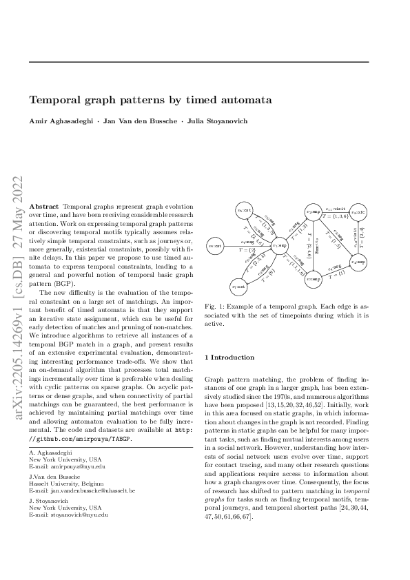 Pdf Temporal Graph Patterns By Timed Automata Amir Pouya Aghasadeghi
