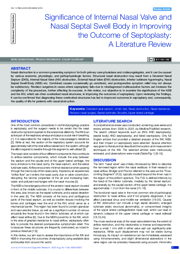 (PDF) Significance of Internal Nasal Valve and Nasal Septal Swell Body ...