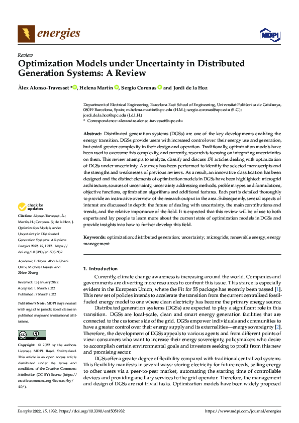 (PDF) Optimization Models under Uncertainty in Distributed Generation Systems: A Review
