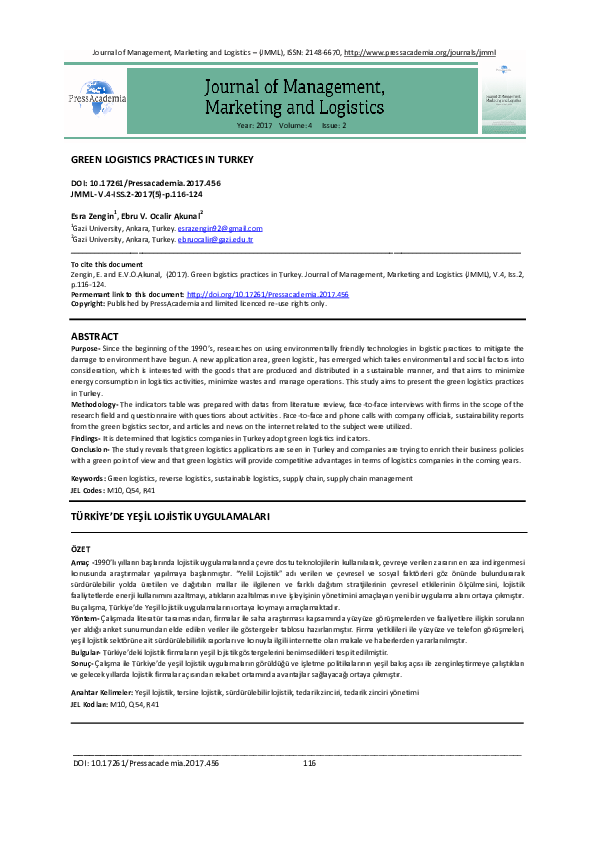 (PDF) Green logistics practices in Turkey