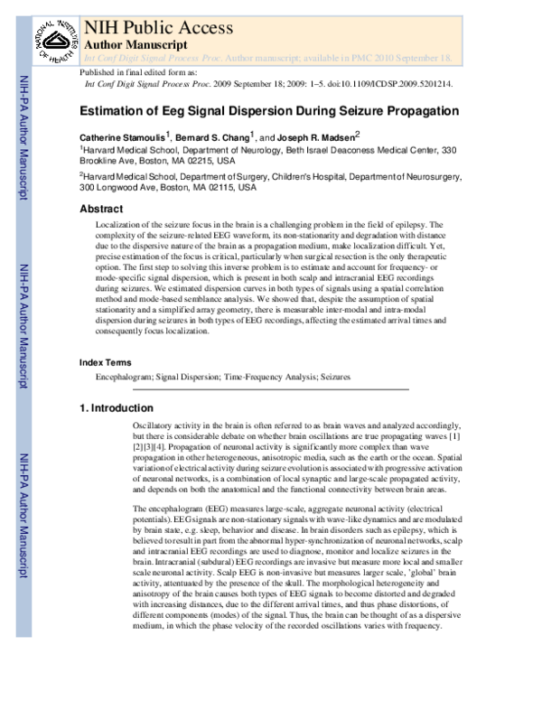 (PDF) Estimation of EEG signal dispersion during seizure propagation