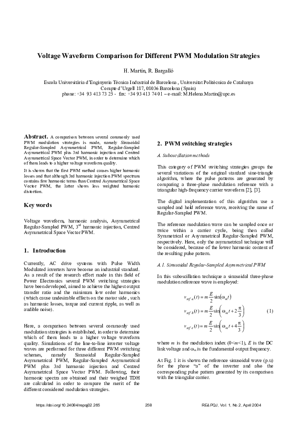 Pdf Voltage Waveforms Comparison For Different Pwm Modulation Strategies