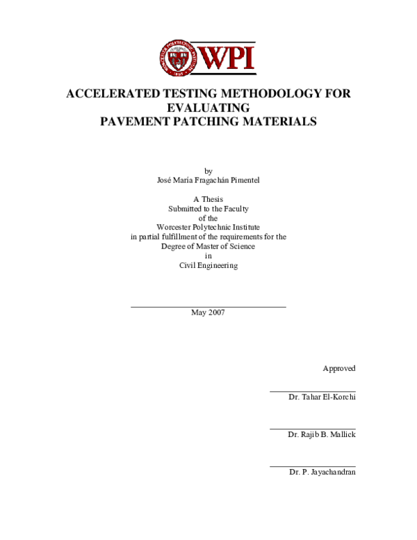 (PDF) Accelerated Testing Methodology for Evaluating Pavement Patching ...