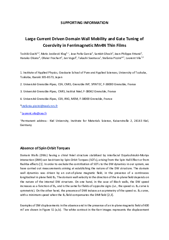 (PDF) Large Current Driven Domain Wall Mobility and Gate Tuning of ...