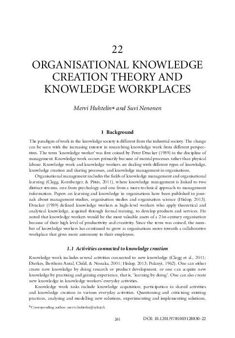(PDF) Organisational Knowledge Creation Theory and Knowledge Workplaces
