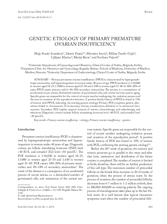 (PDF) Genetic Etiology of Primary Premature Ovarian Insufficiency