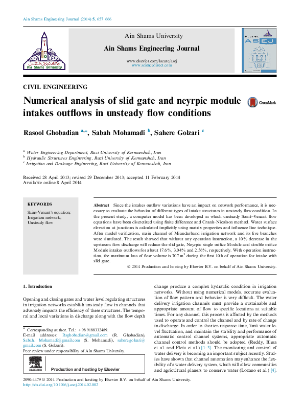 (PDF) Numerical analysis of slid gate and neyrpic module intakes ...