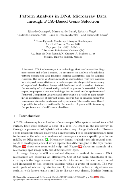 (PDF) Pattern Analysis in DNA Microarray Data through PCA-Based Gene Selection | Roberto Vega ...