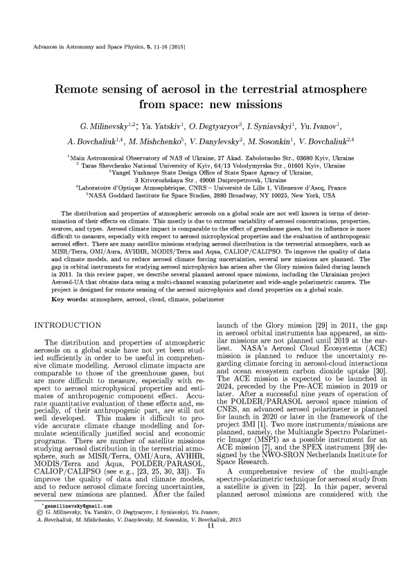 (PDF) Remote sensing of aerosol in the terrestrial atmosphere from ...